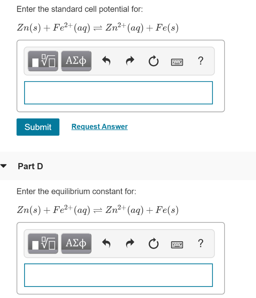 Solved Enter the standard cell potential for: Zn(s) Fe2 | Chegg.com