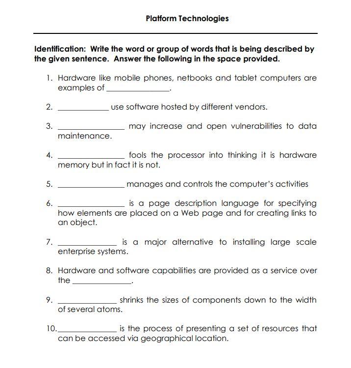 Solved Platform Technologies Identification: Write the word | Chegg.com
