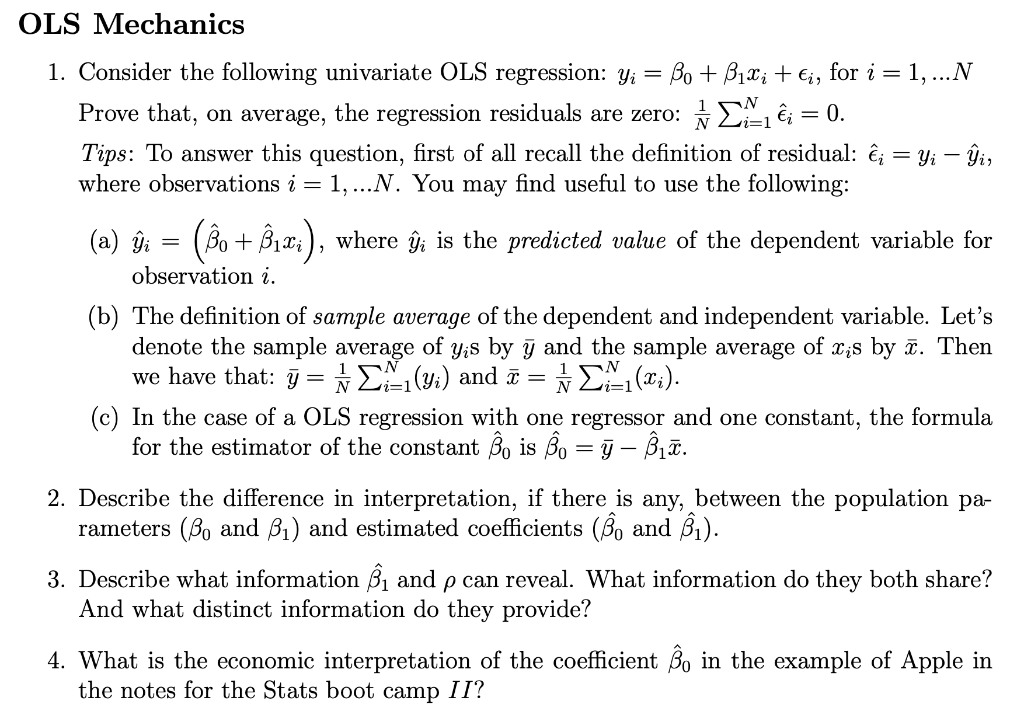 Solved 1. Consider the following univariate OLS regression: | Chegg.com