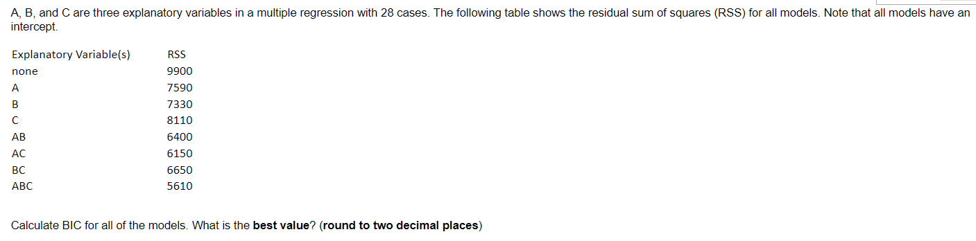 Solved A, ﻿B, ﻿and C are three explanatory variables in a | Chegg.com
