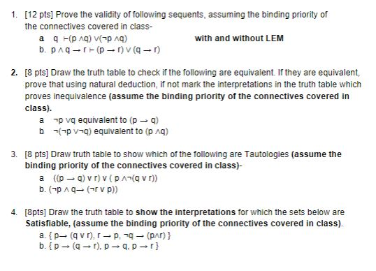 1. [12 pts] Prove the validity of following sequents, | Chegg.com