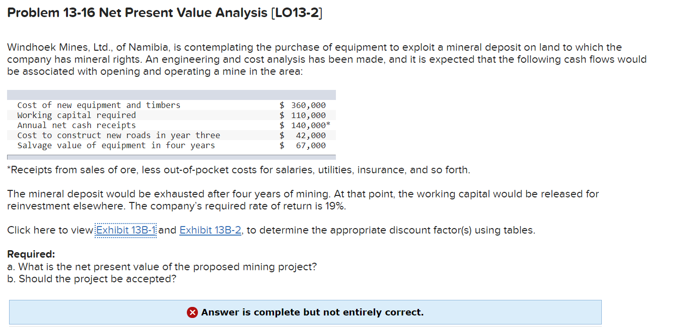 Solved Problem 13-16 Net Present Value Analysis (LO13-2] | Chegg.com