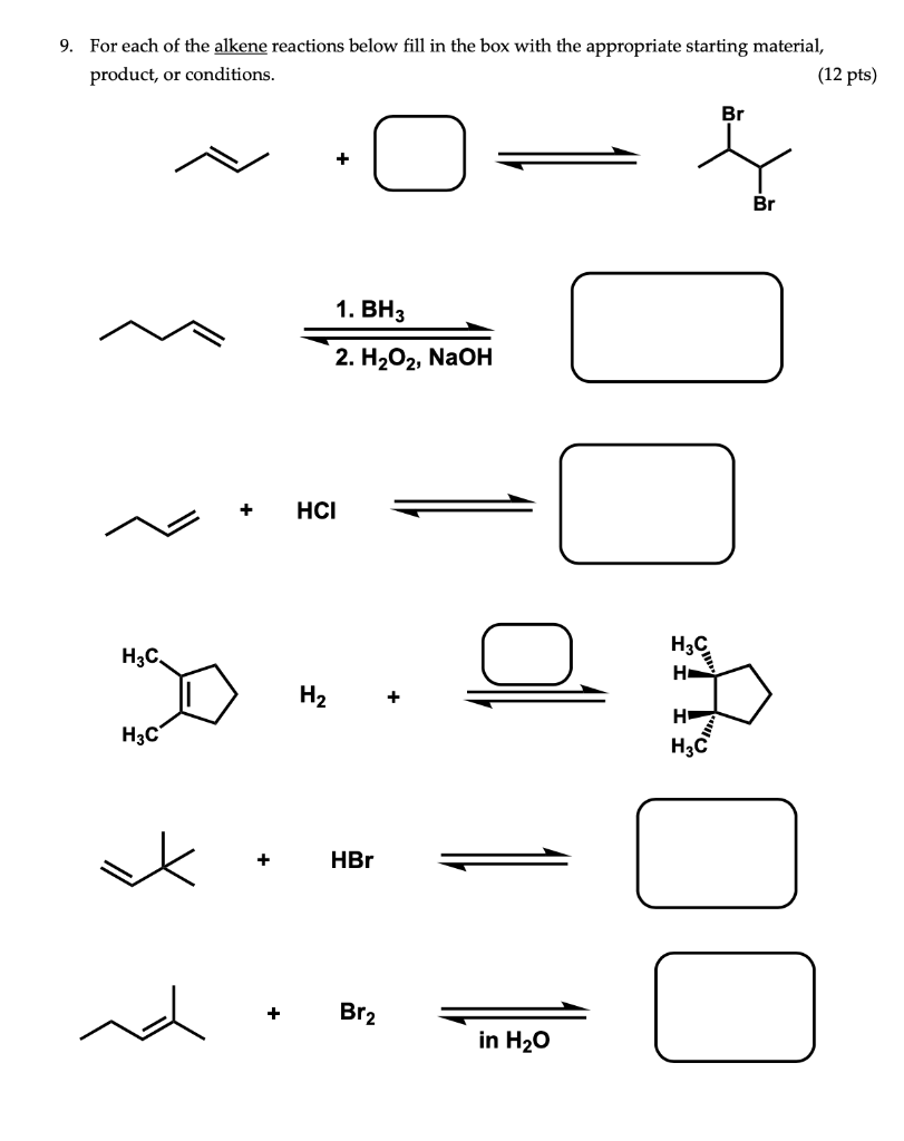 Solved For each of the alkene reactions below fill in the | Chegg.com