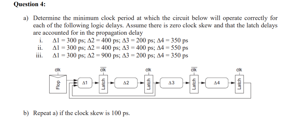 Solved Question 4: a) Determine the minimum clock period at | Chegg.com