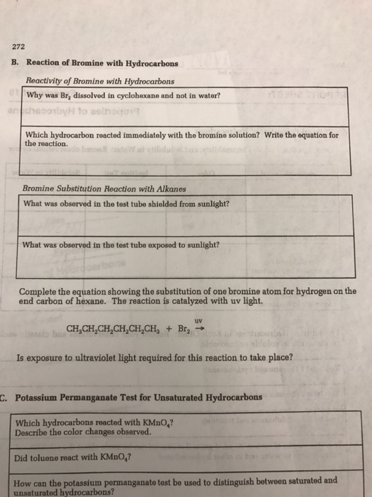 Solved Reaction of Bromine with Hydrocarbons Reactivity of | Chegg.com