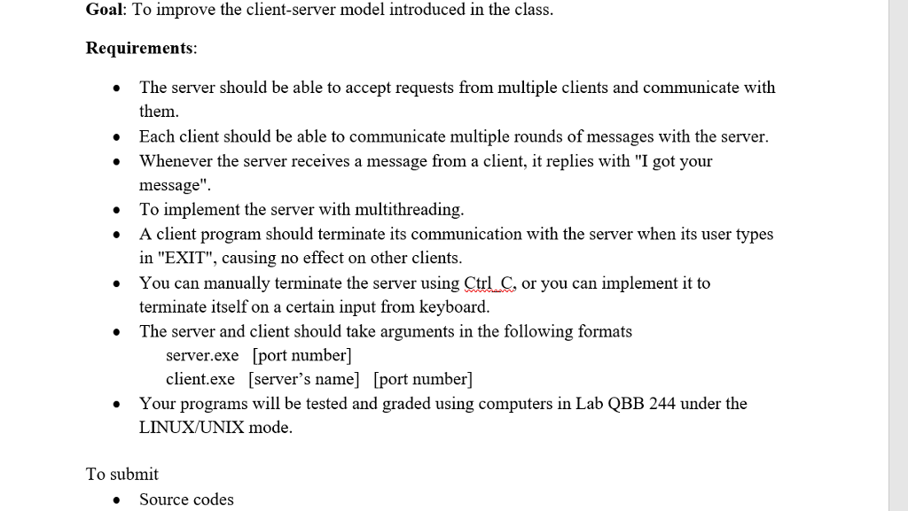 Solved Goal: To improve the client-server model introduced | Chegg.com