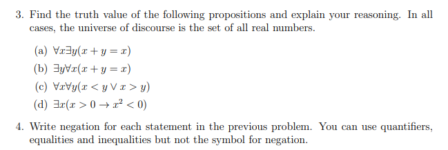 Solved 3. Find the truth value of the following propositions | Chegg.com