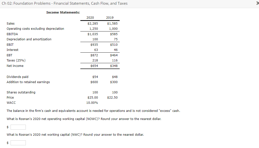 Solved Ch 02: Foundation Problems - Financial Statements, | Chegg.com