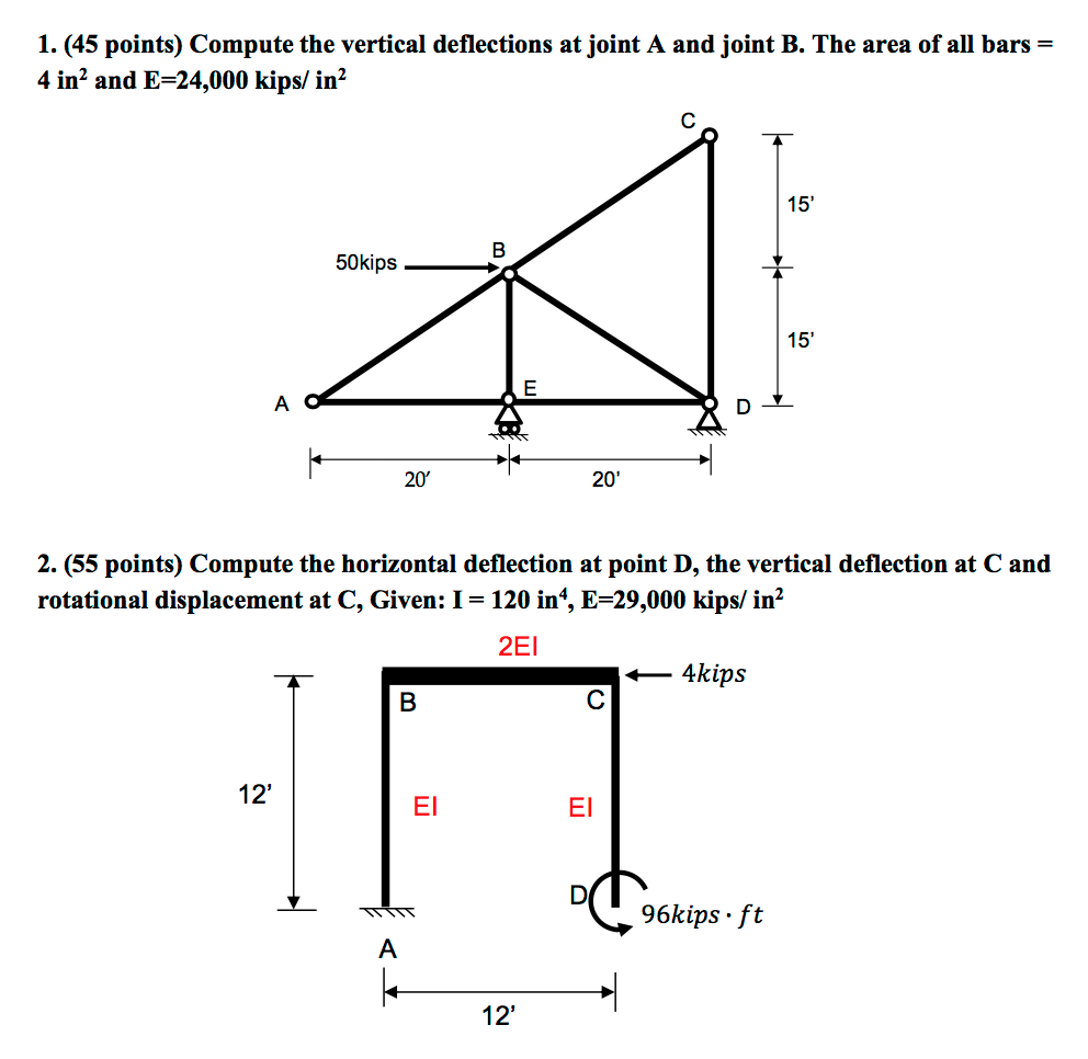 Solved 1. (45 points) Compute the vertical deflections at | Chegg.com
