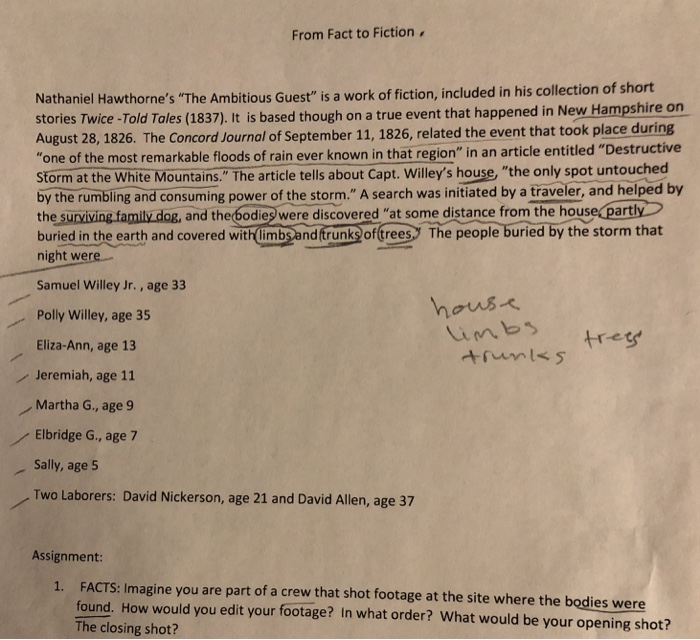 Solved From Fact to Fiction f short Nathaniel Hawthorne's | Chegg.com