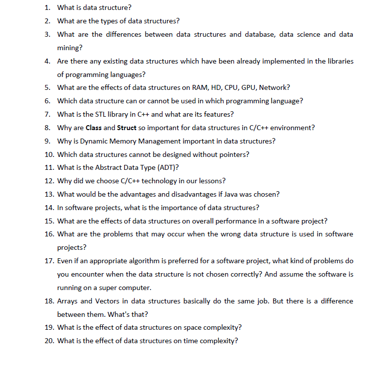 Solved 1. What is data structure? 2. What are the types of | Chegg.com