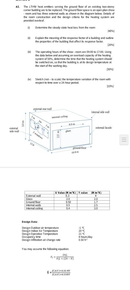 Solved A2 The LTHW heat emitters serving the ground floor of | Chegg.com
