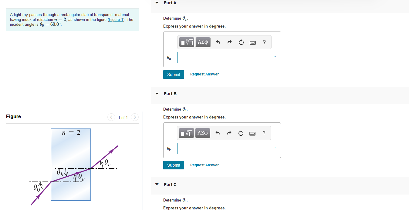 Solved A light ray passes through a rectangular slab of | Chegg.com