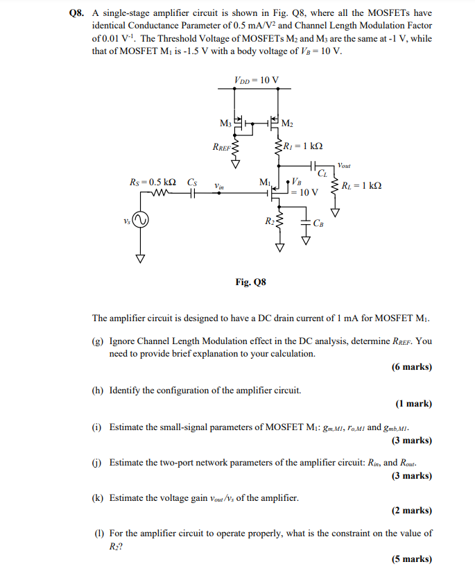 Solved Q8. A single-stage amplifier circuit is shown in Fig. | Chegg.com