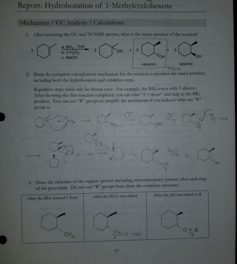 Solved Report: Hydroboration of 1-Methylcyclohexene | Chegg.com
