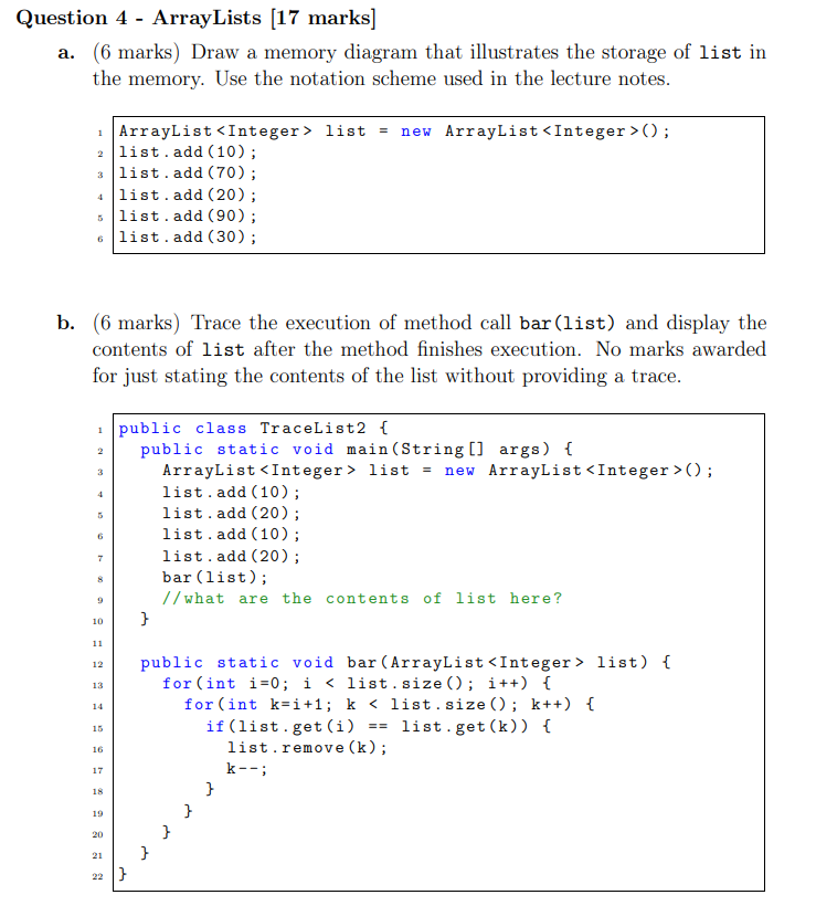 Solved Question 4 - ArrayLists (17 marks] a. (6 marks) Draw | Chegg.com