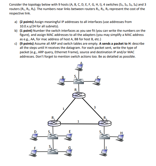 Solved Consider the topology below with 9 hosts (A, B, C, D, | Chegg.com