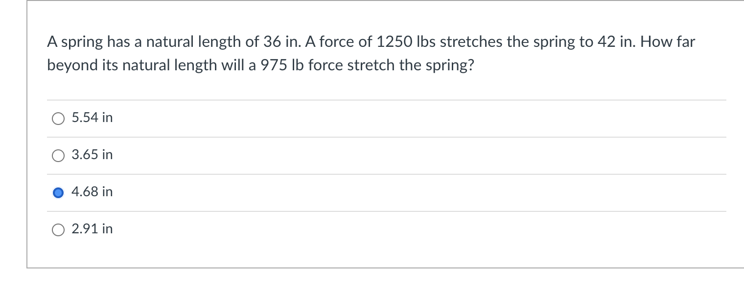 Solved A spring has a natural length of 36 in. A force of | Chegg.com