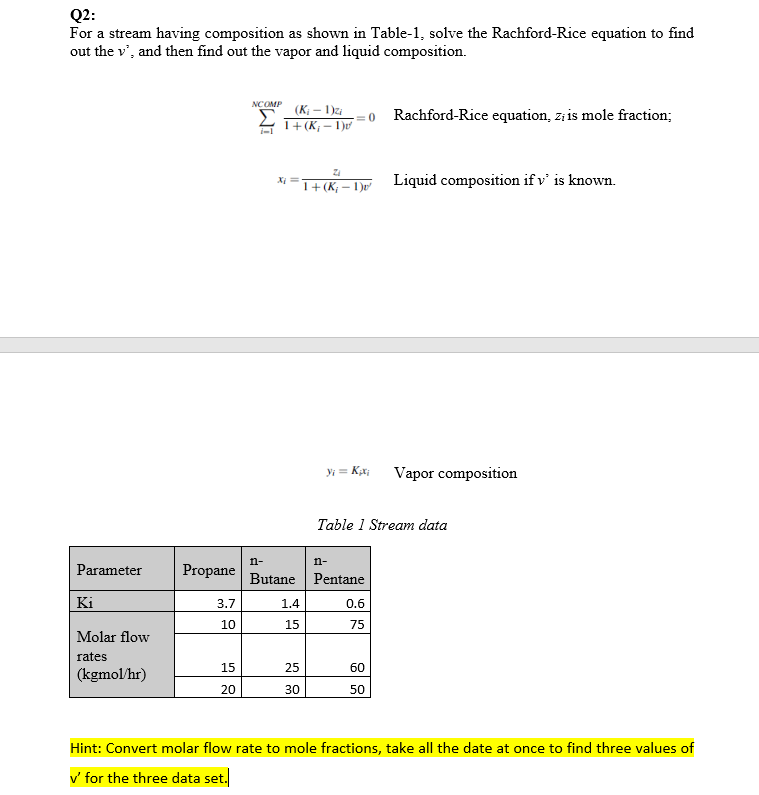 Solved Q2: For a stream having composition as shown in | Chegg.com