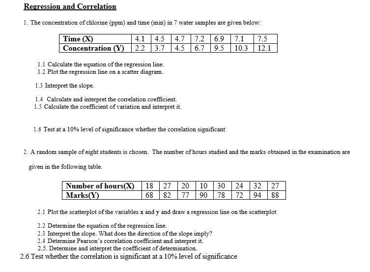 Solved Regression and Correlation 1. The concentration of | Chegg.com
