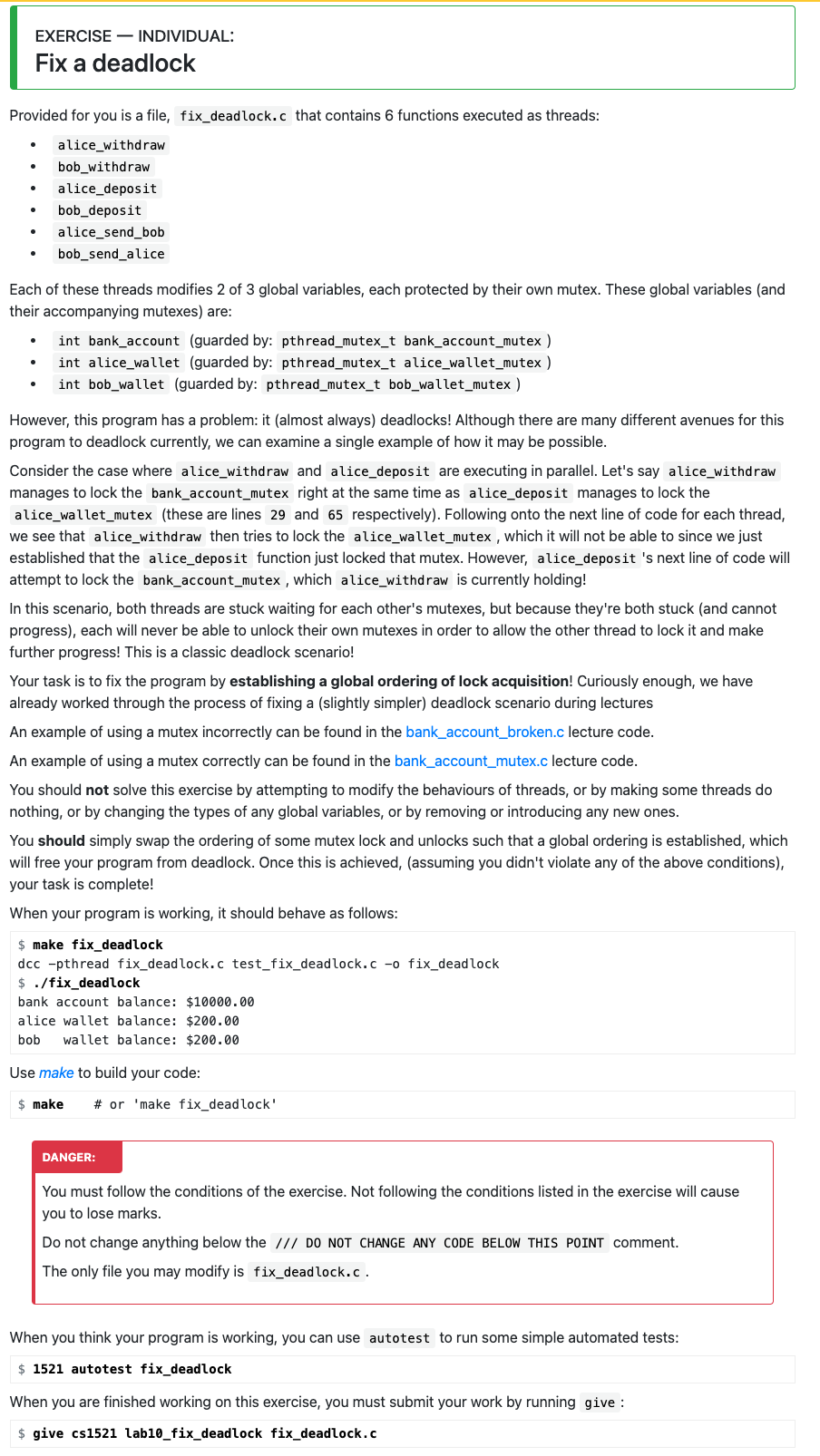 Solved // fix the deadlock in the below program! #include | Chegg.com