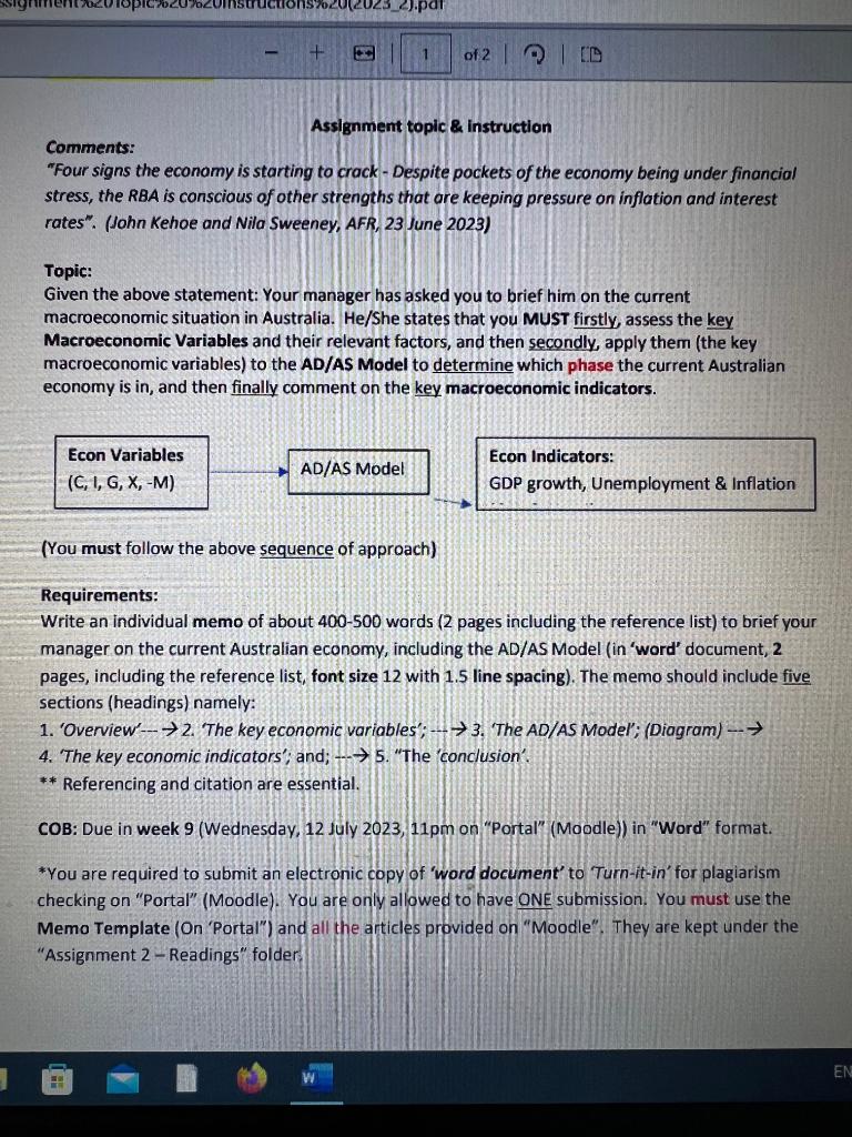 Solved Economics (MCR001) Assessment 2 (Macro Assignment) | Chegg.com