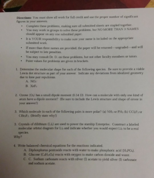 Solved Directions: You must show all work for full credit | Chegg.com