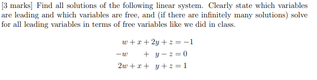Solved [3 marks] Find all solutions of the following linear | Chegg.com