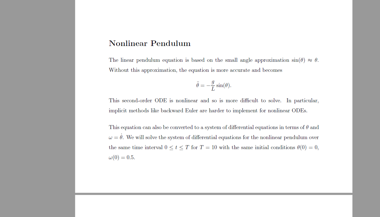 Nonlinear Pendulum The linear pendulum equation is | Chegg.com