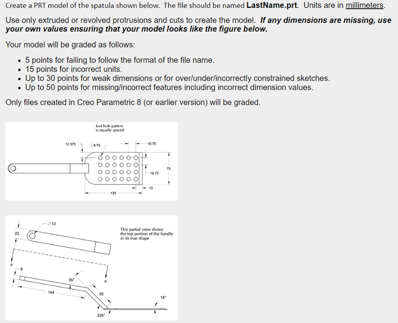 Solved Create a PRT model of the spatula shown below. The | Chegg.com