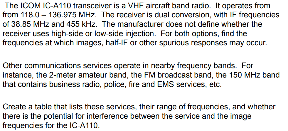 Solved The ICOM IC-A110 transceiver is a VHF aircraft band | Chegg.com