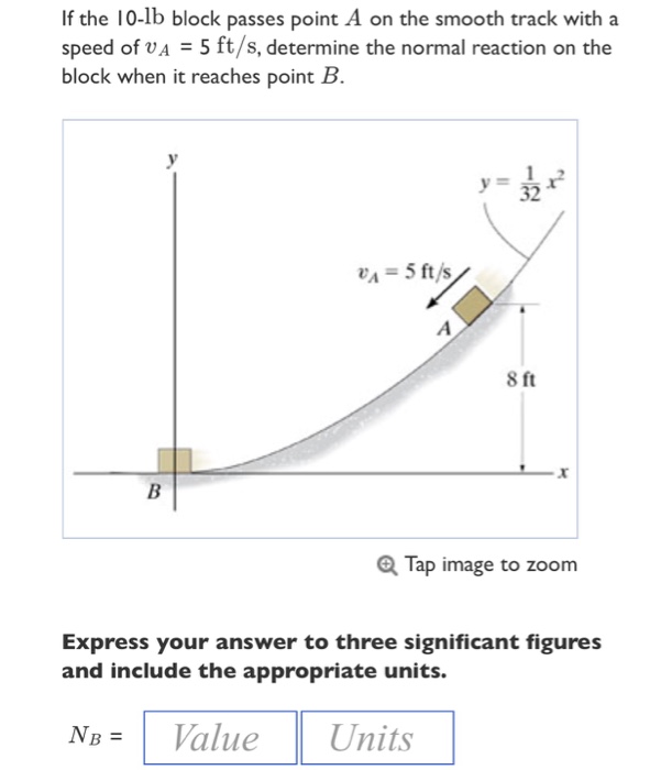 Solved If the 10-lb block passes point A on the smooth track | Chegg.com