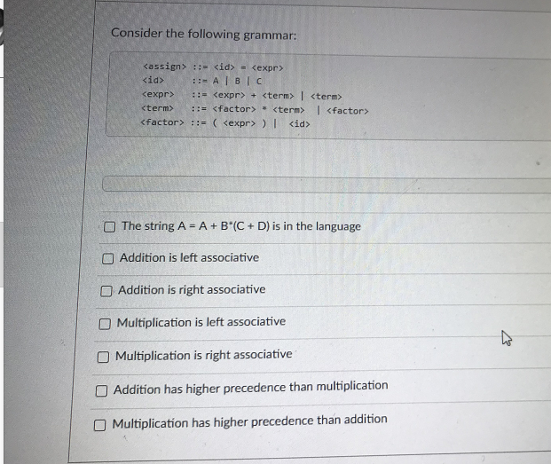 Solved Consider the following grammar: :: = Kid> ::- ABC | Chegg.com