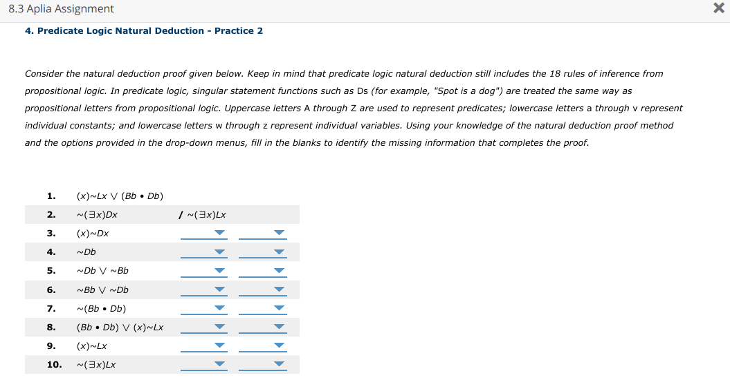 Solved 8.3 Aplia Assignment 4. Predicate Logic Natural | Chegg.com