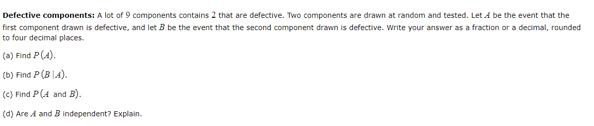 Solved Defective components: A lot of 9 components contains | Chegg.com