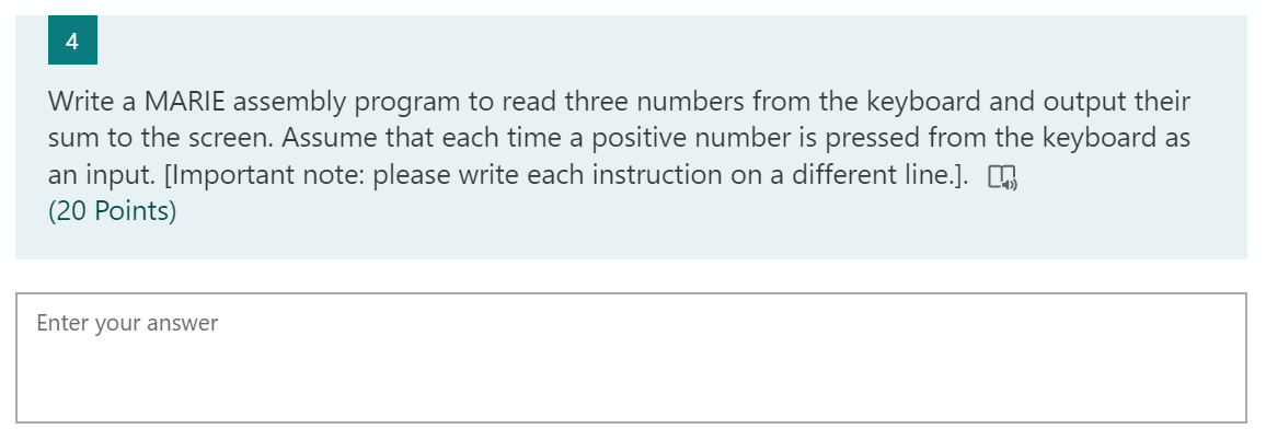 Solved Write a MARIE assembly program to read three numbers | Chegg.com