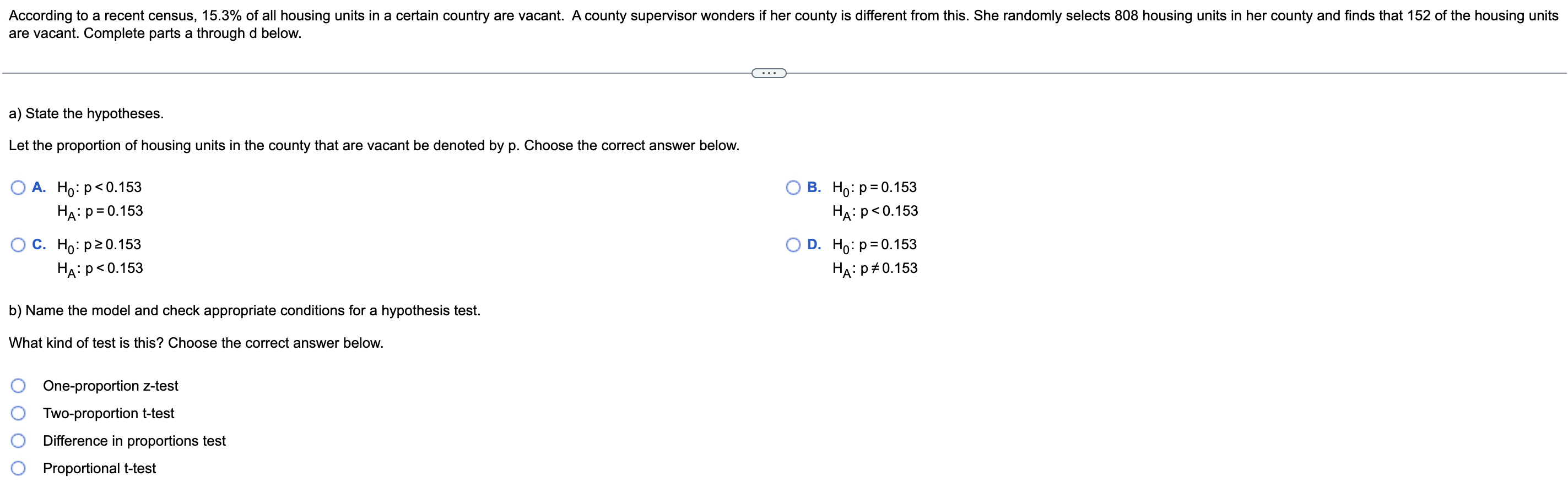 Solved According to a recent census, 15.3% of all housing | Chegg.com