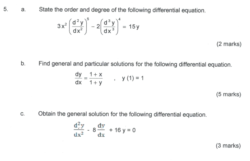 Solved 5. State the order and degree of the following | Chegg.com