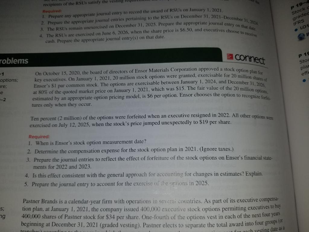 Solved recipients of the RSUS satisfy the vesting requ | Chegg.com