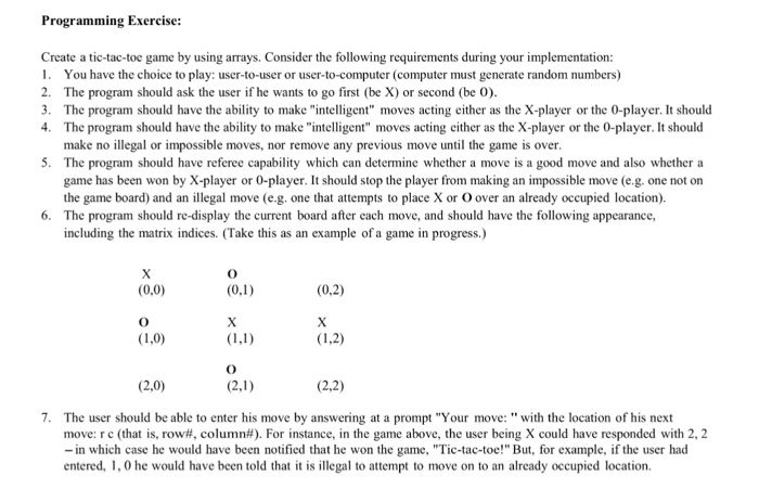 Programming Exercise: Create a tic-tac-toe game by | Chegg.com