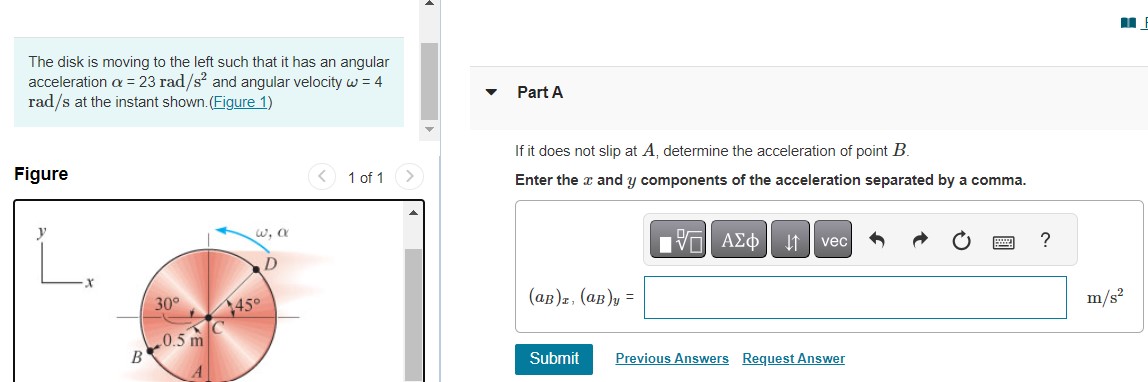 The disk is moving to the left such that it has an | Chegg.com
