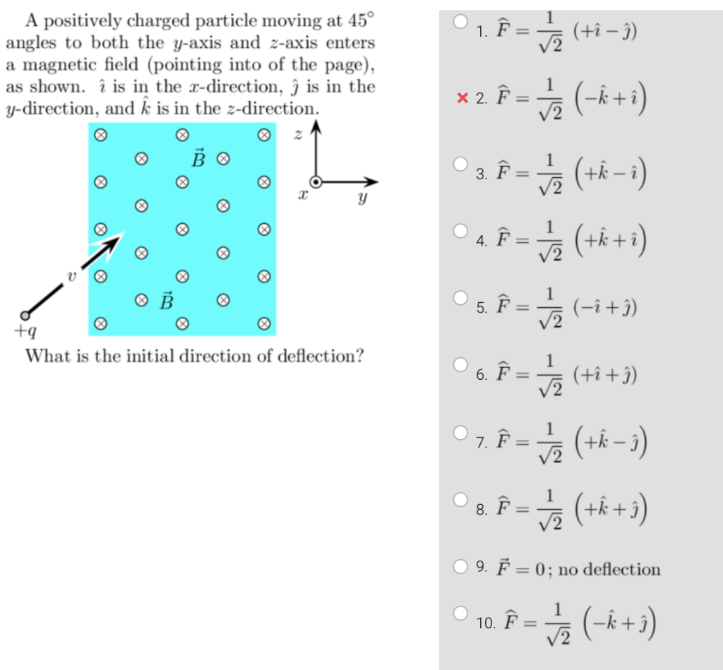 Solved v2 A positively charged particle moving at 45° angles | Chegg.com