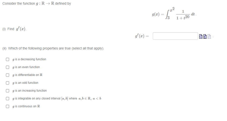 Solved Consider the function g:R R defined by 22 1 g(2) = | Chegg.com