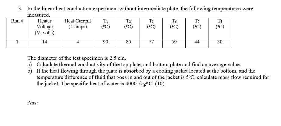 Solved 3. In the linear heat conduction experiment without | Chegg.com