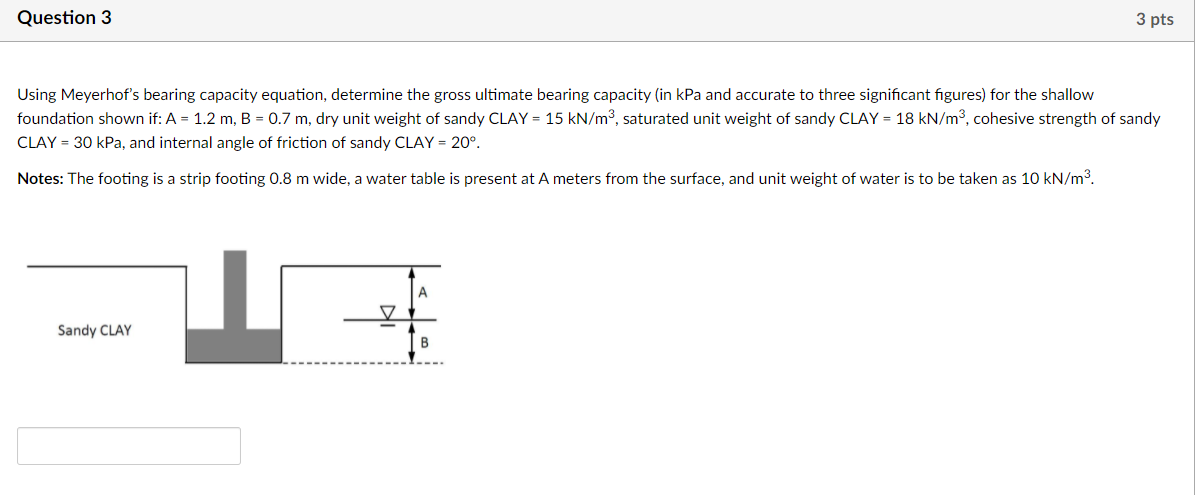 Solved Question 3 3 pts Using Meyerhof’s bearing capacity | Chegg.com