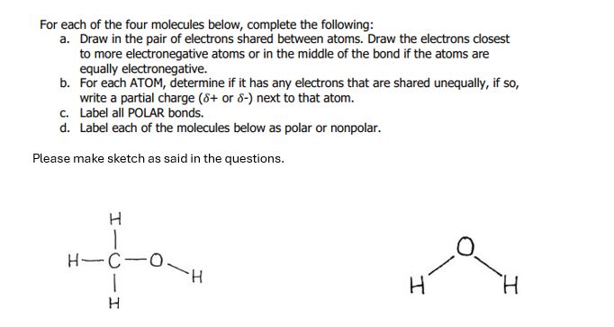 Solved For each of the four molecules below, complete the | Chegg.com