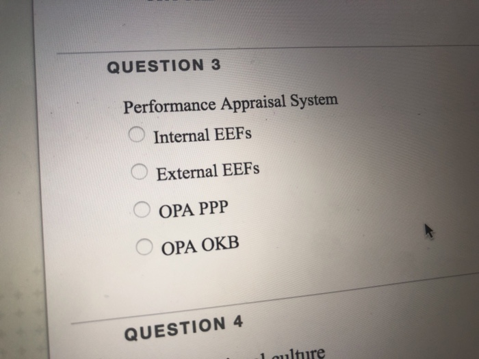 Solved QUESTION 3 Performance Appraisal System Internal EEFs | Chegg.com