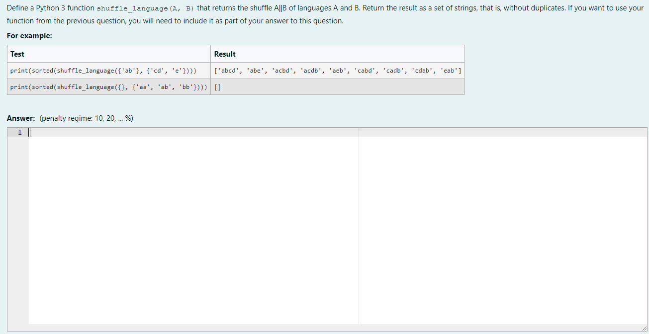 Solved Define A Python 3 Function Shufflelanguage A B 