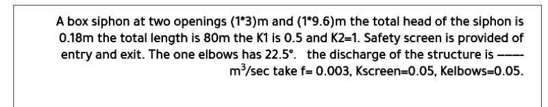 Solved A box siphon at two openings (13)m and (1*9.6)m the | Chegg.com