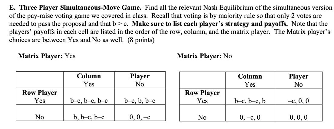 Solved E. Three Player Simultaneous-Move Game. Find all the | Chegg.com